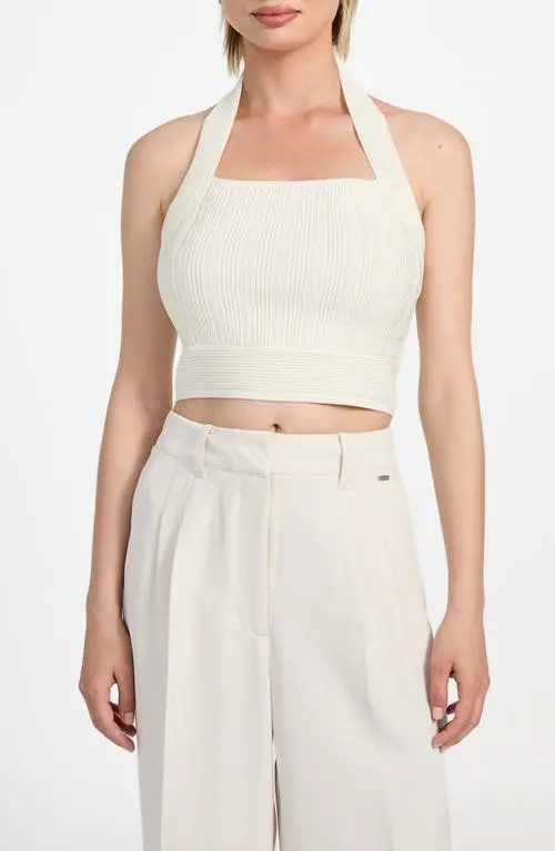 Guess Sofie Ribbed Halter Top - Dove White