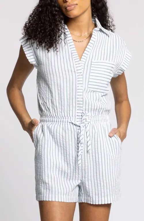 THREAD & SUPPLY Marina Stripe Cotton Romper - White Green