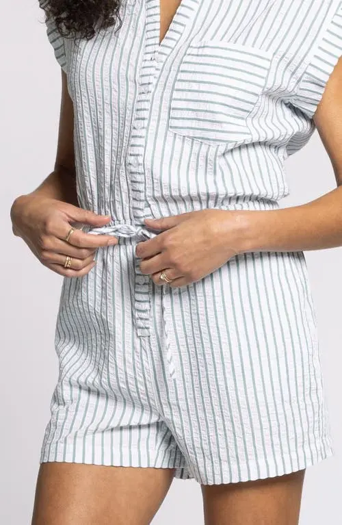 THREAD & SUPPLY Marina Stripe Cotton Romper - White Green