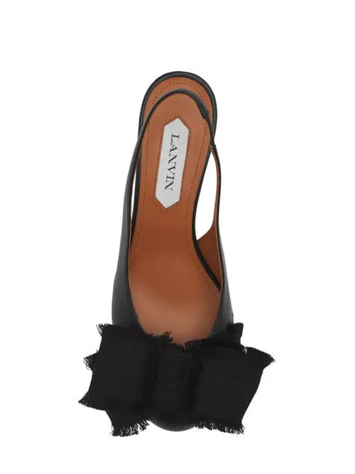 LANVIN Leather Heeled Slingback Ballerina - Black