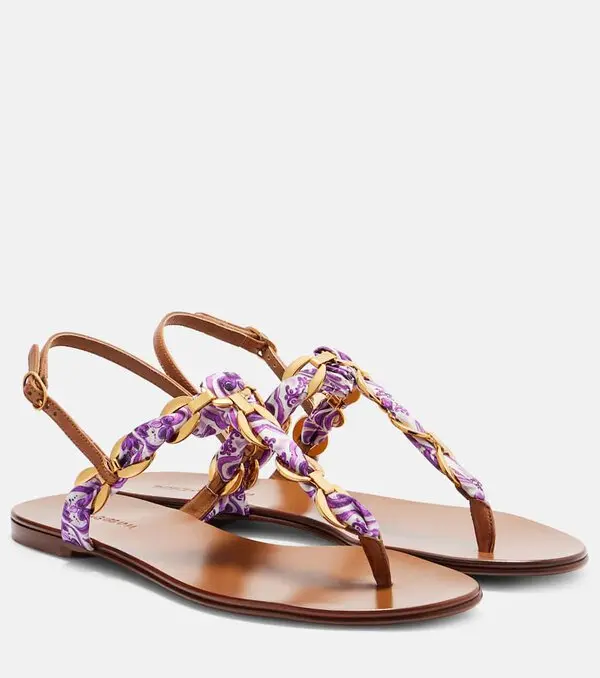 Dolce & Gabbana Majolica Leather-trimmed Satin Thong Sandals - Purple