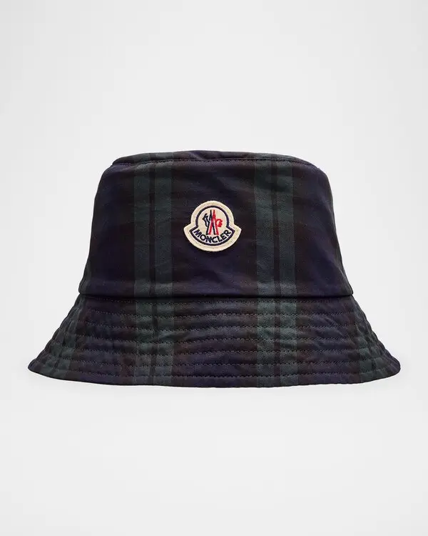Moncler Archivio Plaid Wool Bucket Hat - Blue