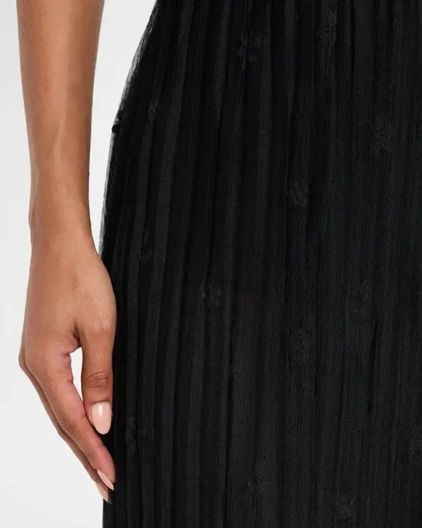 TOTEME Floral Embroidered Pleated Tulle Midi Skirt