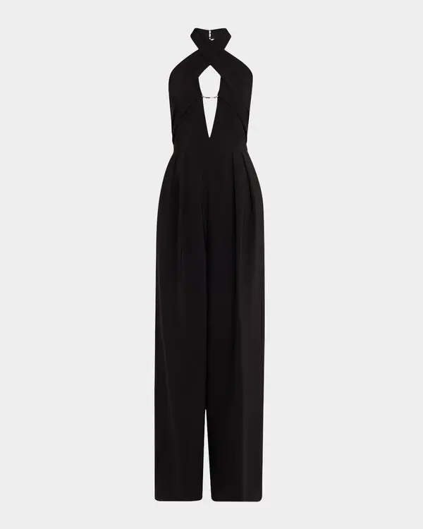 ET OCHS Bridgely Pleated Cutout Halter Jumpsuit - Black