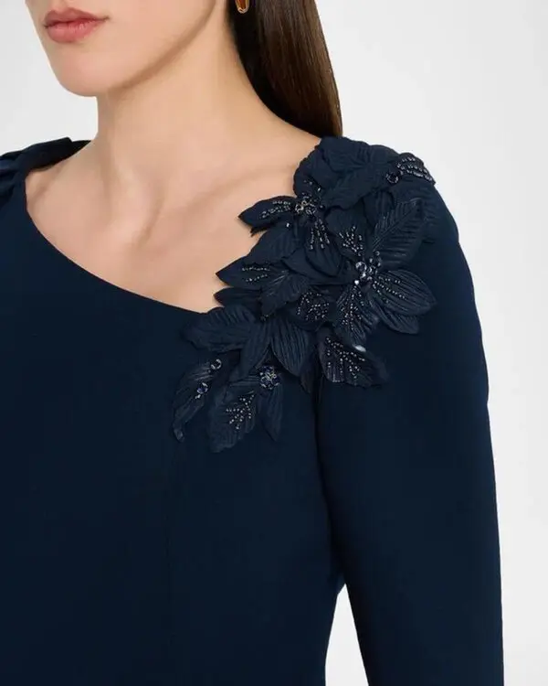Rickie Freeman For Teri Jon Cape-sleeve Crepe Midi Dress - Navy