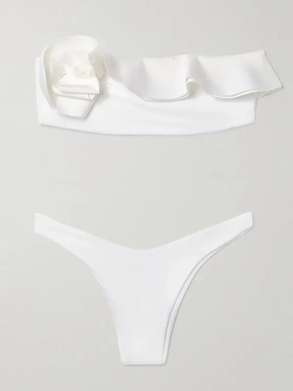 MAYGEL CORONEL Bies Ruffled Bandeau Bikini - Neutrals