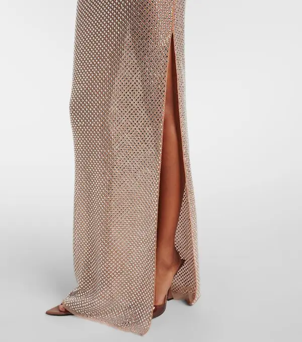 SELF-PORTRAIT Rhinestone Draped Maxi Dress - Silver