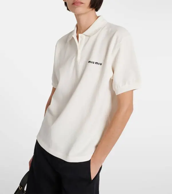 Miu Miu Cotton Pique Polo Shirt With Logo Detail