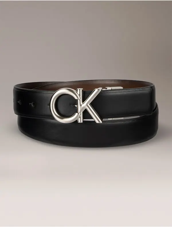 Calvin Klein Logo Plaque Reversible Dress Belt - Black