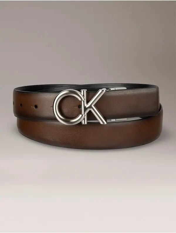 Calvin Klein Logo Plaque Reversible Dress Belt - Black