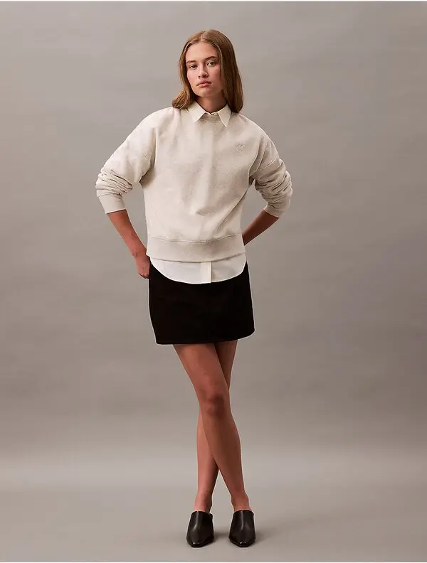 Calvin Klein Monogram Fleece Cropped Sweatshirt - Vanilla Heather