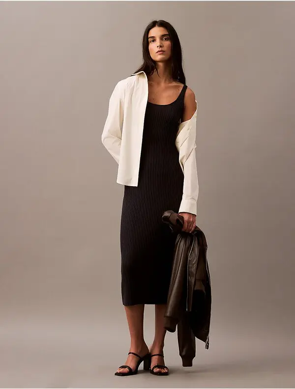 ck knit dress Calvin Klein Women's Sleeveless V-Neck Rib Knit Maxi Dress