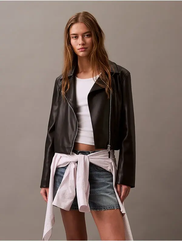 Calvin Klein Faux Leather Moto Jacket - Black Beauty