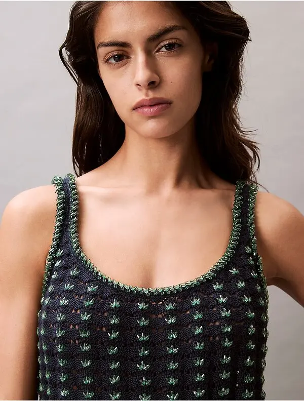 Calvin Klein Beaded Cotton Crochet Tank