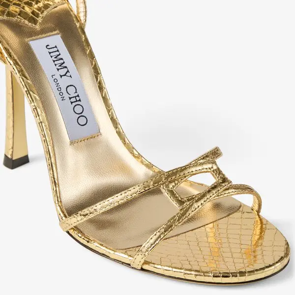 JIMMY CHOO Leo 100 Gold Candy Wrap Leather Sandals