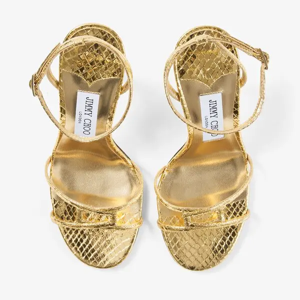 JIMMY CHOO Leo 100 Gold Candy Wrap Leather Sandals