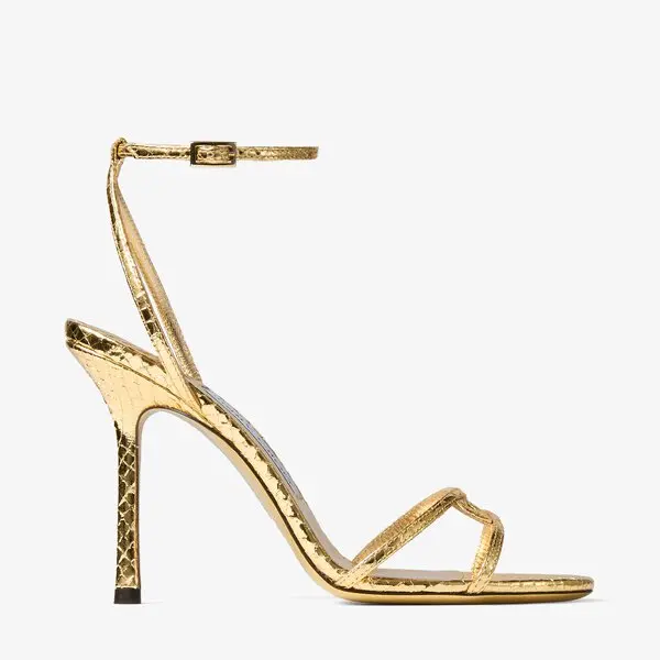 JIMMY CHOO Leo 100 Gold Candy Wrap Leather Sandals - Silver