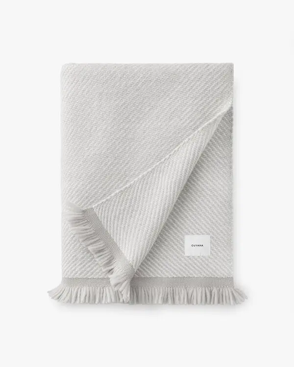 Cuyana Two-tone Alpaca Blanket - Light Grey