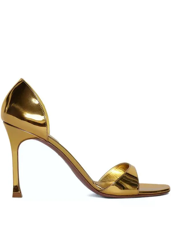 Amina Muaddi 95mm Agnese Metallic Open-toe Sandals