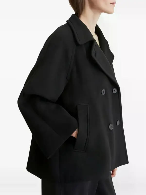 Marc O'polo Double-breasted Coat With Cape-style Sleeves - Black