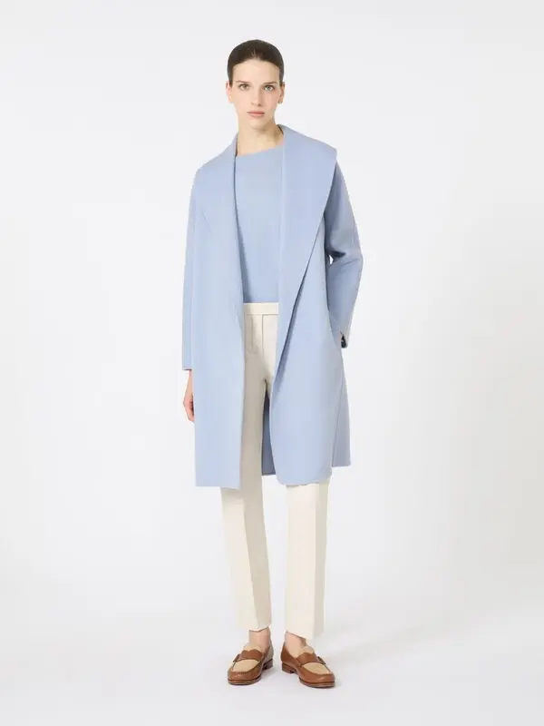 Max Mara Double-faced Wool Robe Coat - Light Blue