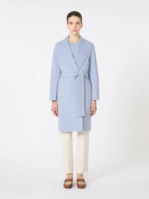 Max Mara Double-faced Wool Robe Coat - Light Blue