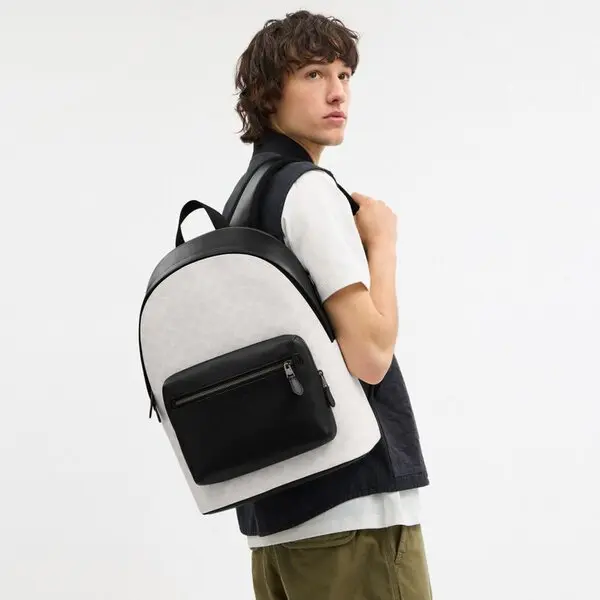 COACH Signature Canvas West Backpack - Signature Canvas/gunmetal/chalk/black