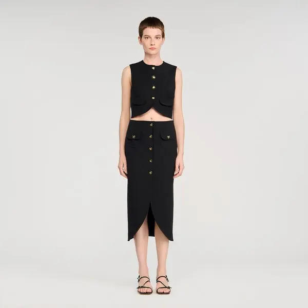 Sandro Buttoned Midi Skirt