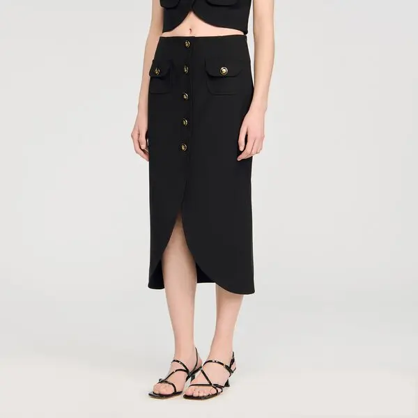 Sandro Buttoned Midi Skirt