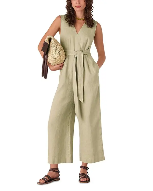 Whistles Belted Seamed Linen Jumpsuit - Neutral