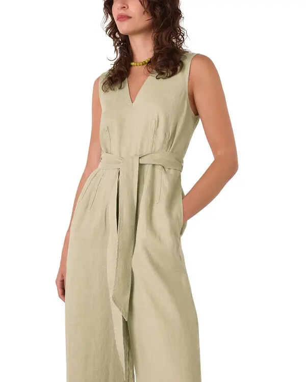 Whistles Belted Seamed Linen Jumpsuit - Neutral