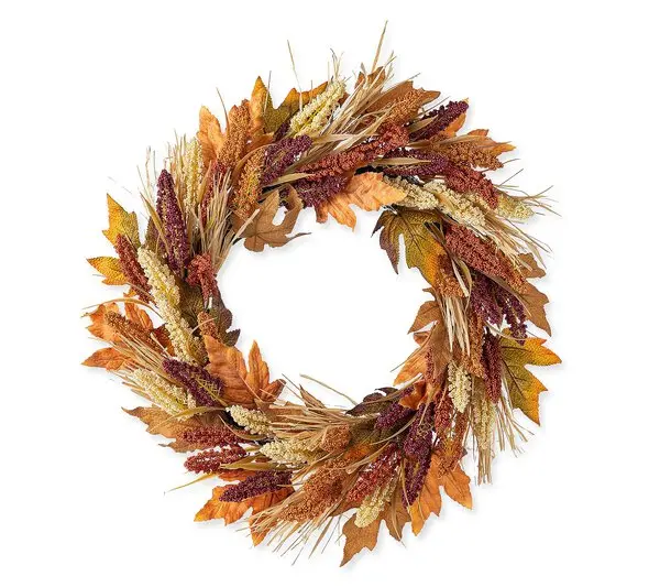 GLITZHOME 24d Fall Harvest Multi-colored Sorghum Wreath