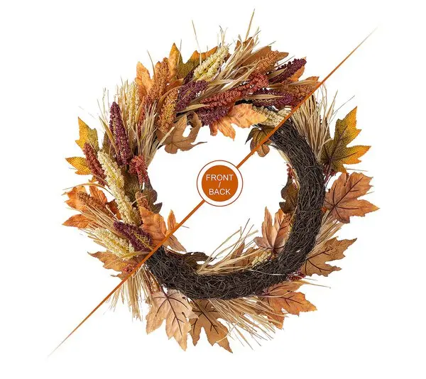 GLITZHOME 24d Fall Harvest Multi-colored Sorghum Wreath