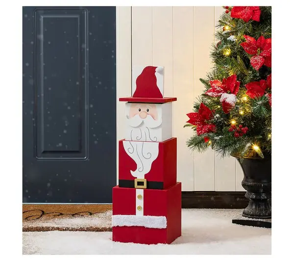 GLITZHOME 25 Christmas Santa Nutcracker Reversible Porch Sign - One-color
