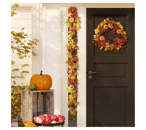 GLITZHOME 72' Fall Harvest Dahlia Pumpkin Leaf - One-color