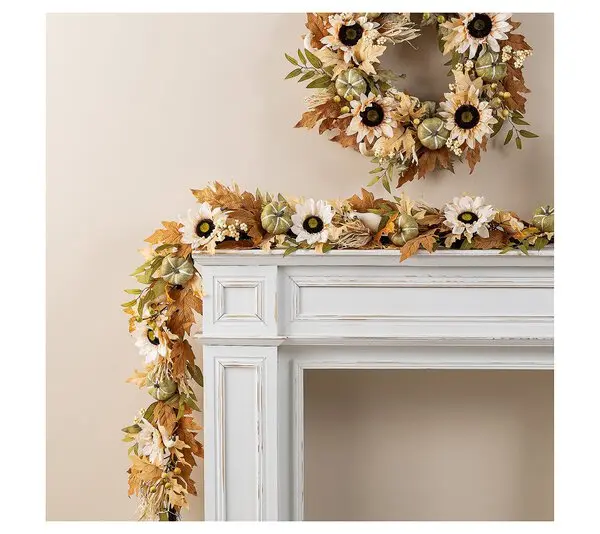 GLITZHOME 72'l Fall Harvest Sunflower Pumpkin A Nd Leaf Garland - One-color