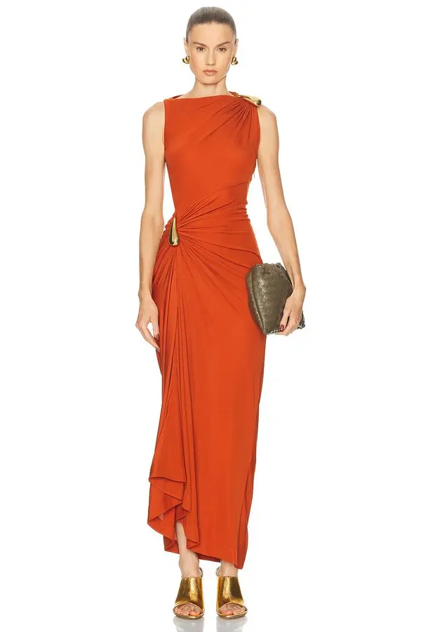 Bottega Veneta Sleeveless Jersey Draped Dress