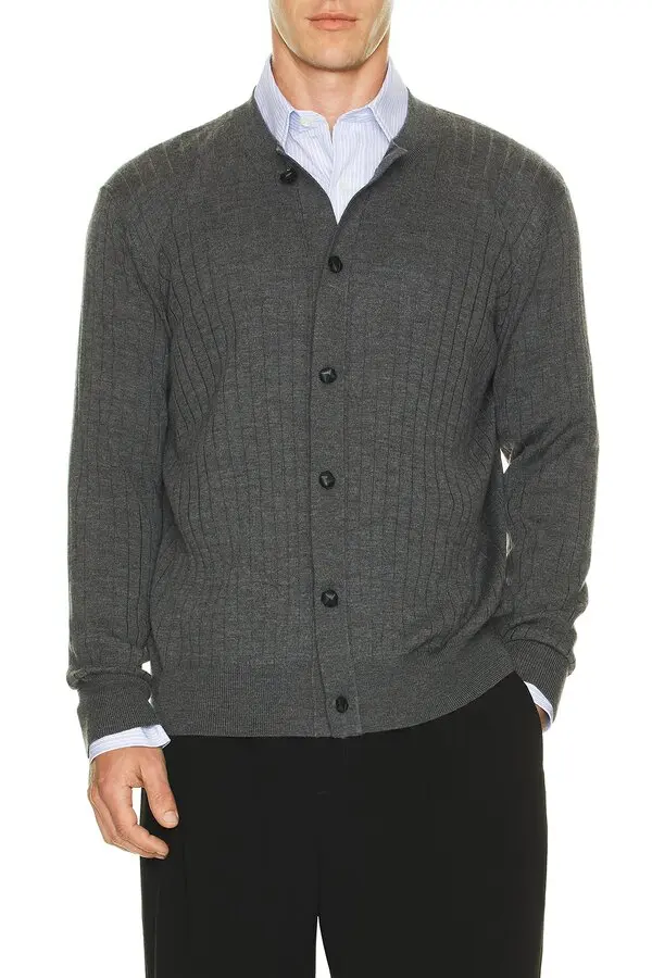 Bottega Veneta Wool Rib Cardigan - Anthracite
