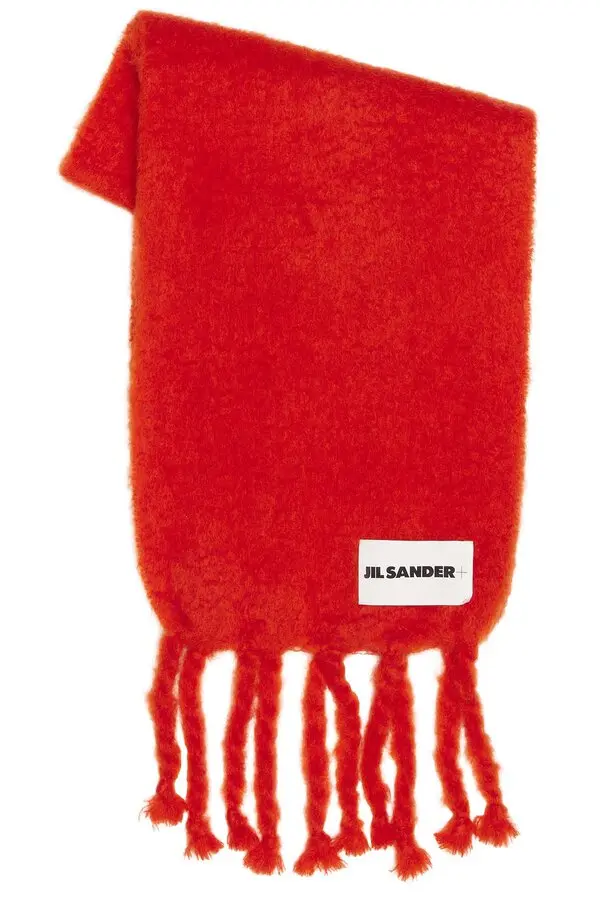 JIL SANDER Logo Plain Scarf - Red