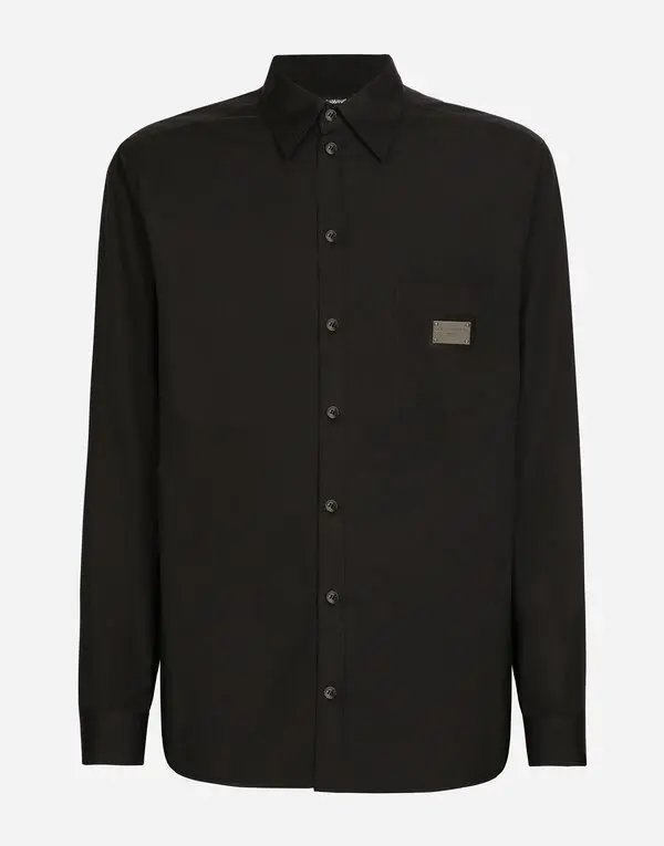 Dolce & Gabbana Cotton Martini-fit Shirt With Branded Tag - Black