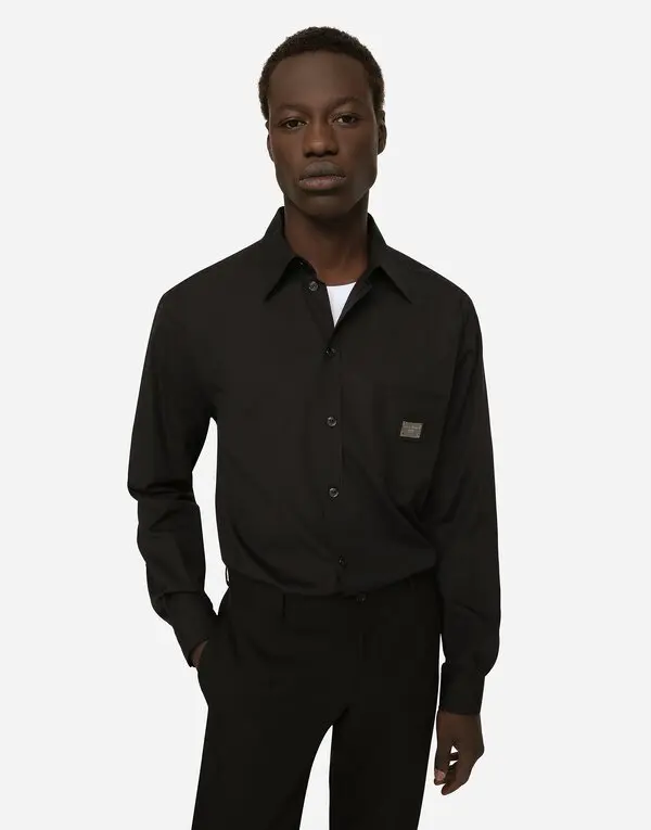 Dolce & Gabbana Cotton Martini-fit Shirt With Branded Tag - Black
