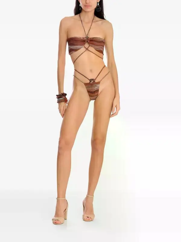 AMIR SLAMA Ring-detail Striped Bikini Set