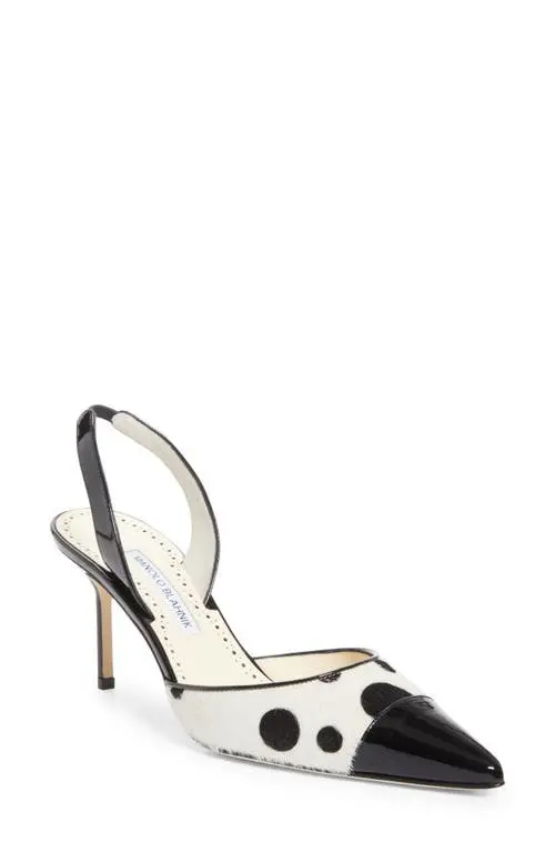 Manolo Blahnik Capsli Pointed Toe Slingback Pumps - Black/ White Print Calf Hair