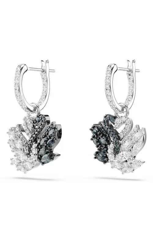 SWAROVSKI Two-tone Swan Hoop Earrings - Black