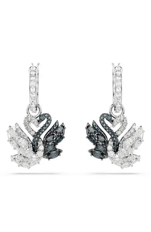 SWAROVSKI Two-tone Swan Hoop Earrings - Black