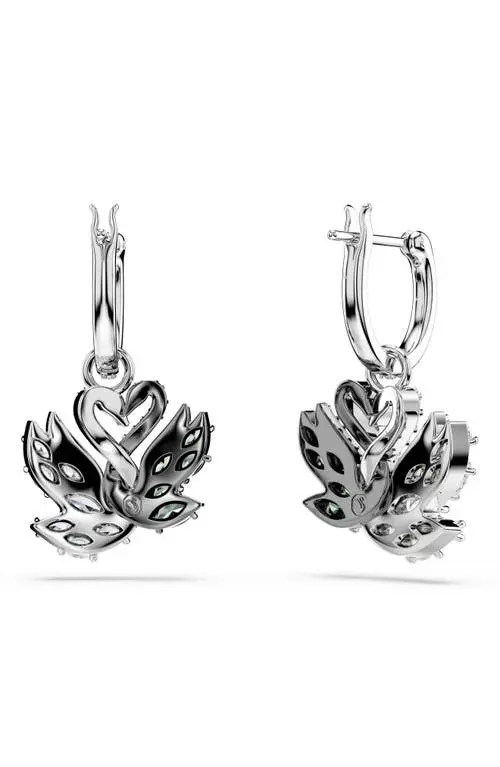 SWAROVSKI Two-tone Swan Hoop Earrings - Black