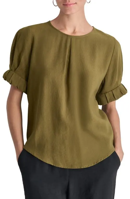 Dkny Crinkle Texture Short Sleeve Top - Dark Olive