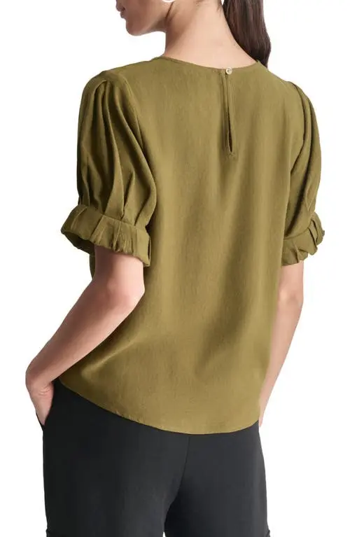 Dkny Crinkle Texture Short Sleeve Top - Dark Olive