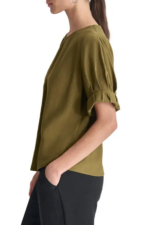 Dkny Crinkle Texture Short Sleeve Top - Dark Olive