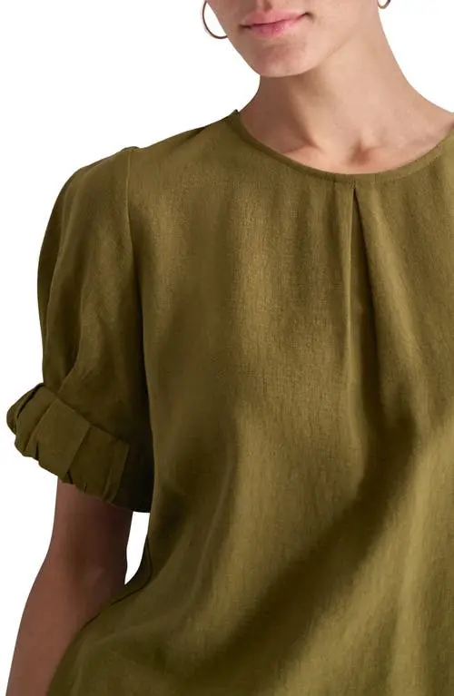 Dkny Crinkle Texture Short Sleeve Top - Dark Olive